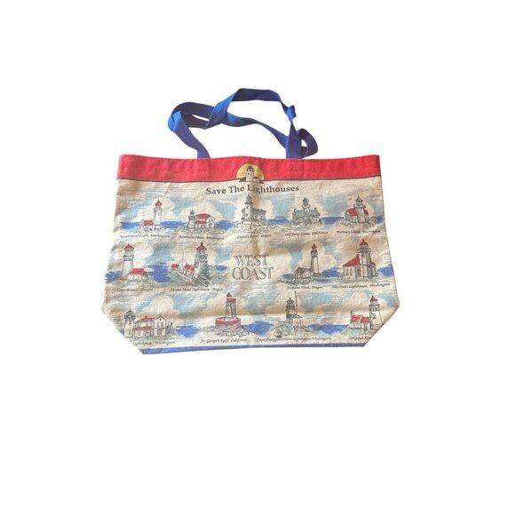 Bags | Save The Lighthouses Canvas Tote Bag Blue Straps East West Coast ...